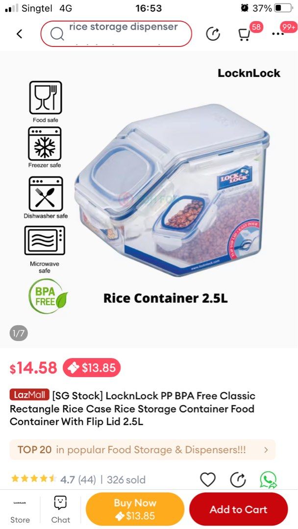 Lock & Lock rice container, Furniture & Home Living, Home Improvement ...