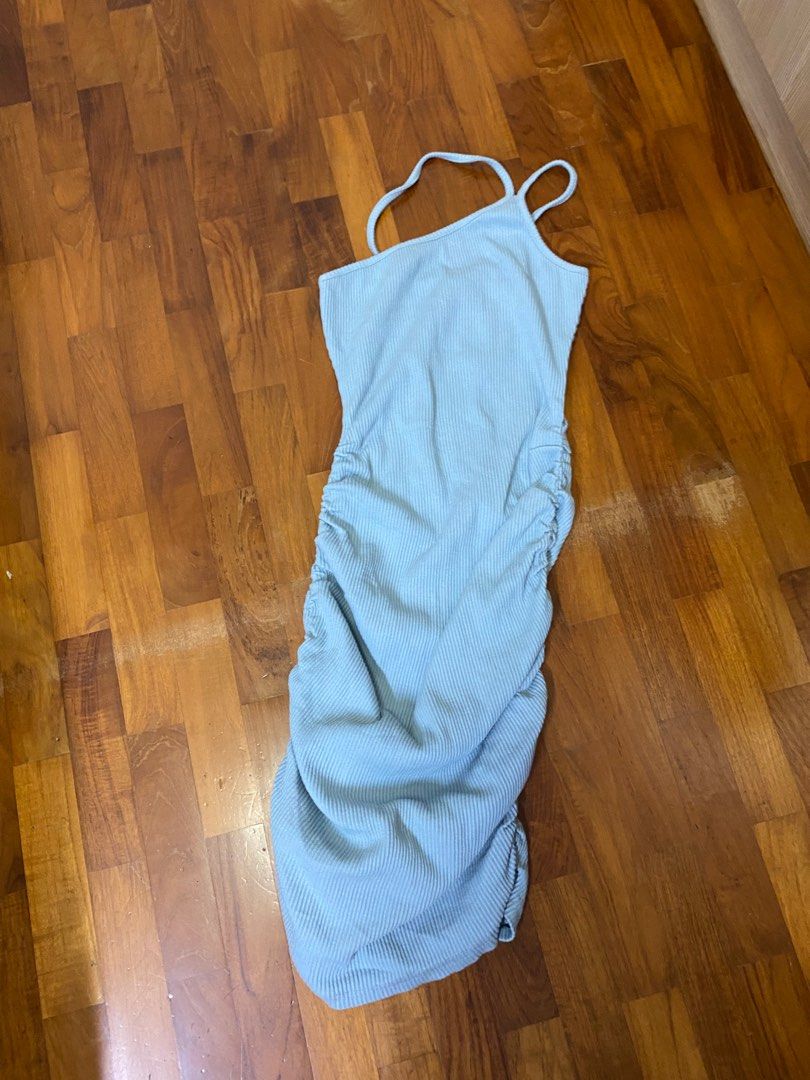 (M) Mikayla Reanne Ribbed Dress in Blue, Women's Fashion, Dresses & Sets, Dresses on Carousell