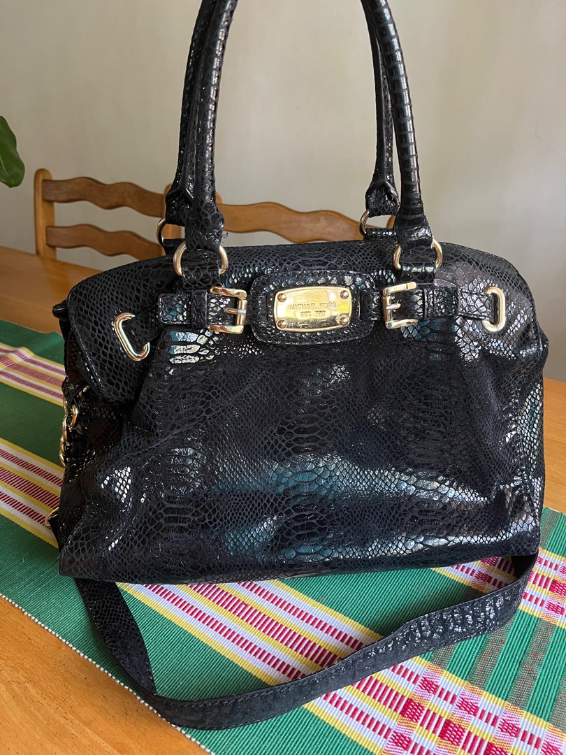 MK Hamilton Black Snakeskin, Women's Fashion, Bags & Wallets, Shoulder ...