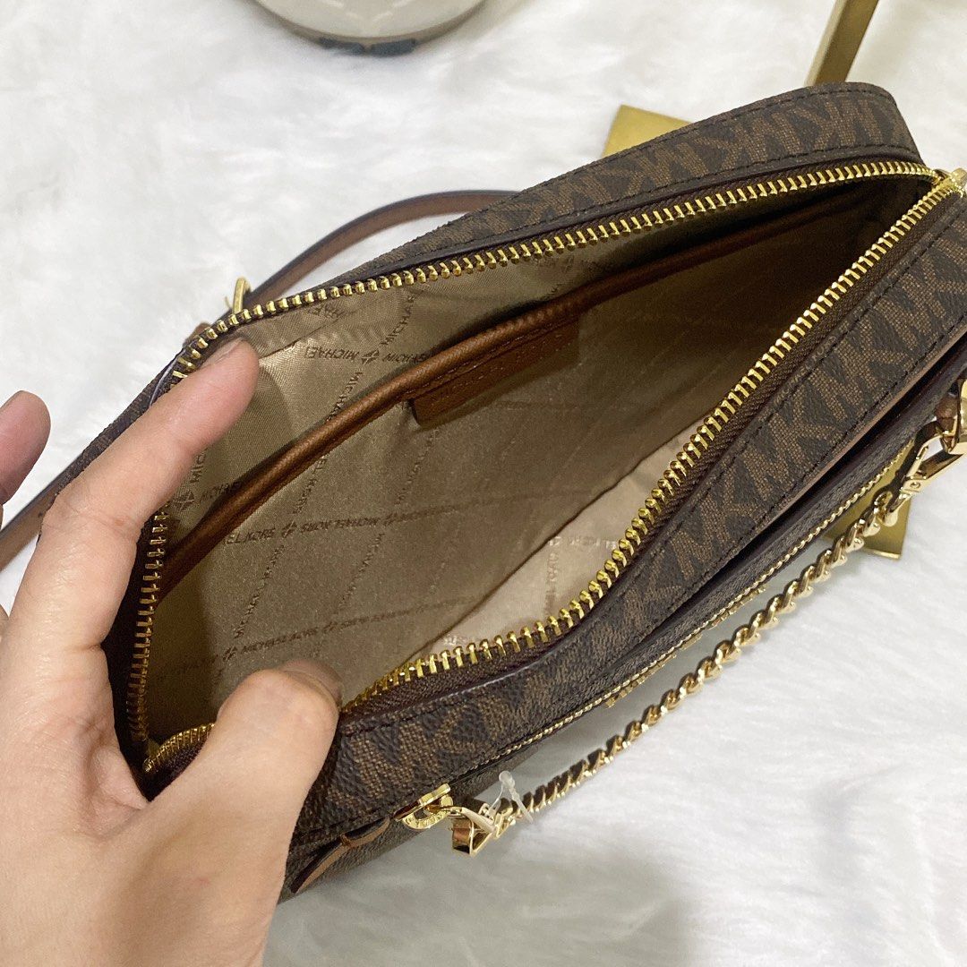 MK Jet Set Logo Crossbody Bag (Brown), Women's Fashion, Bags & Wallets ...