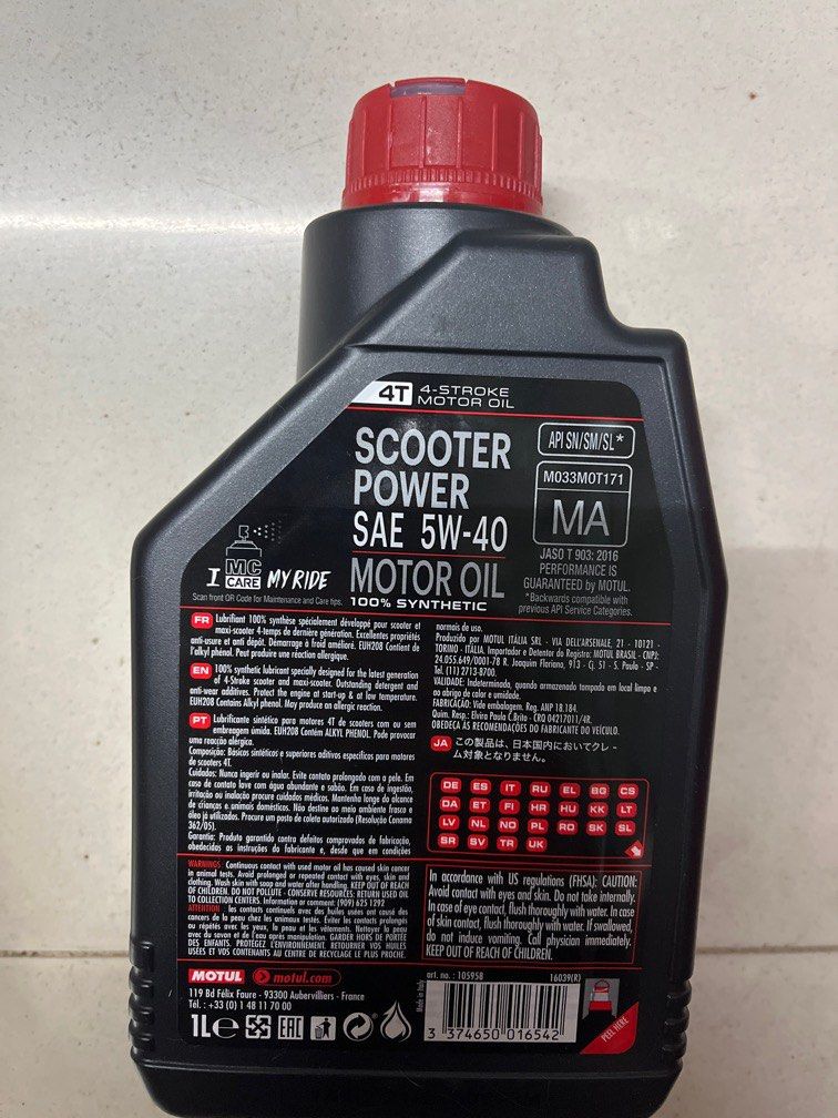 Motul Scooter Power 4T 5W40 MA 全合成機油 (意大利製造), 汽車配件, 其他 - Carousell