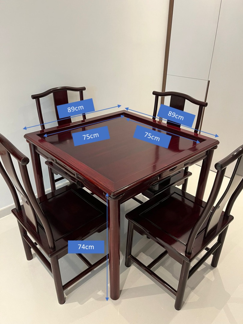 Rosewood mahjong table & 4 chairs, Furniture & Home Living, Furniture ...