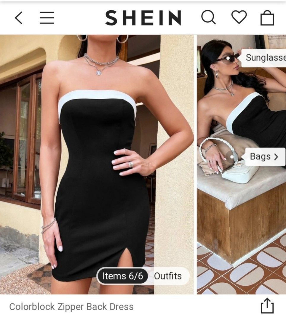 Shein Little black dress/ Mini tube dress with slit, Women's Fashion ...