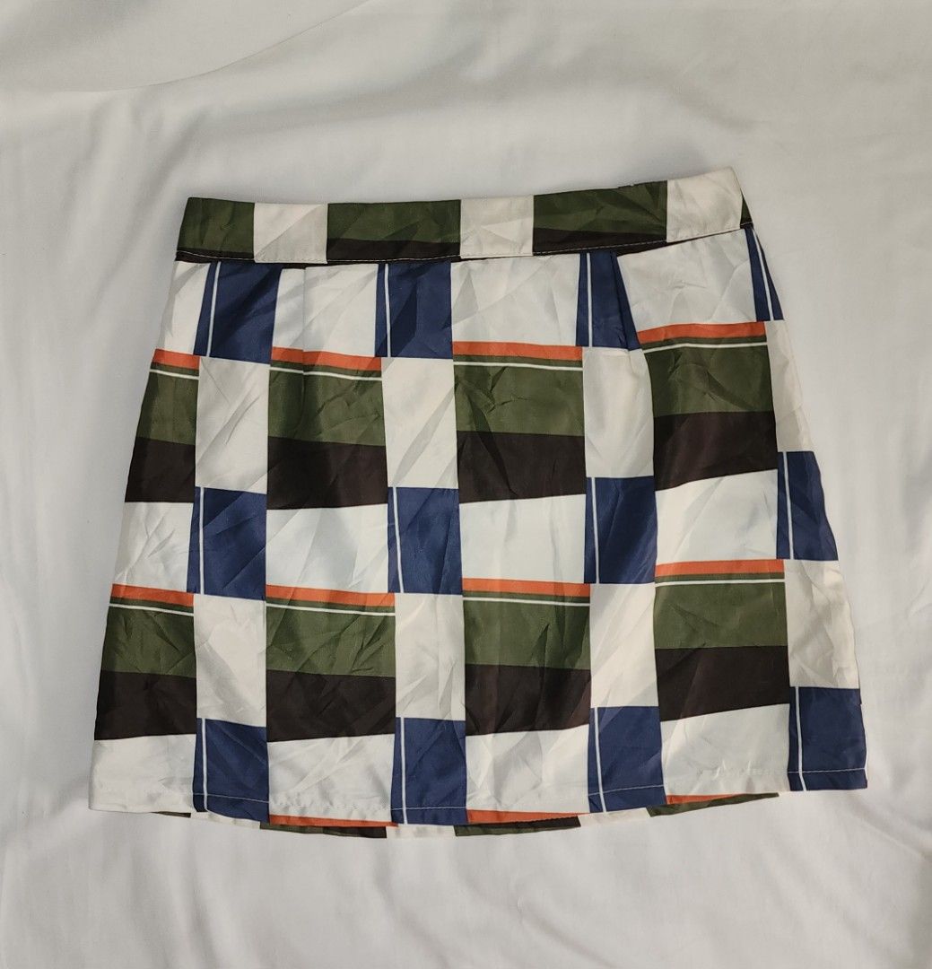 Square Pattern Blue and Green Modern Y2K Mini Skirt, Women's Fashion ...