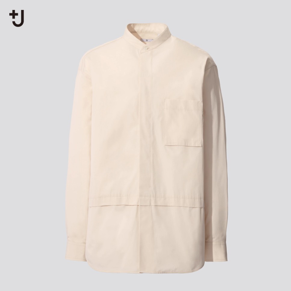 UNIQLO +J Stand Collar Shirt Cream, Men's Fashion, Tops & Sets, Formal ...