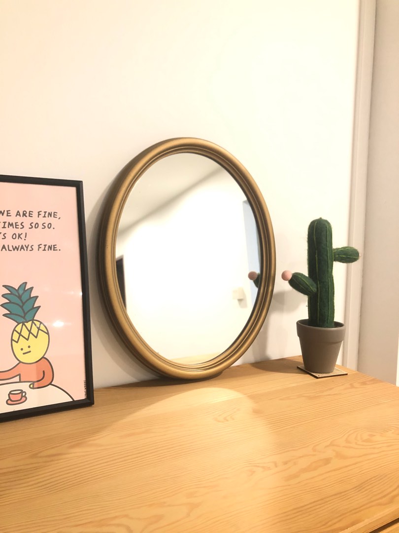 Vintage Oval Mirror Gold 90s, Furniture & Home Living, Home Decor ...