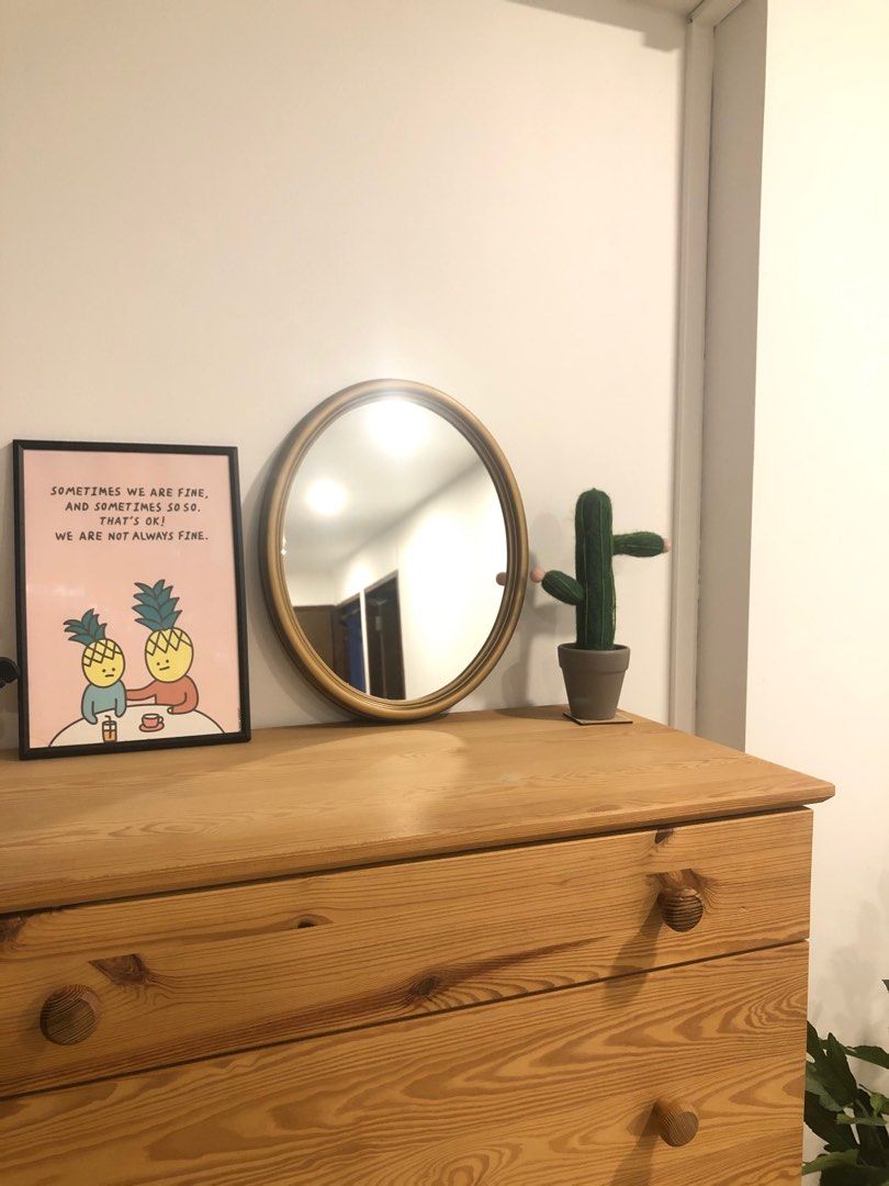 Vintage Oval Mirror Gold 90s, Furniture & Home Living, Home Decor ...