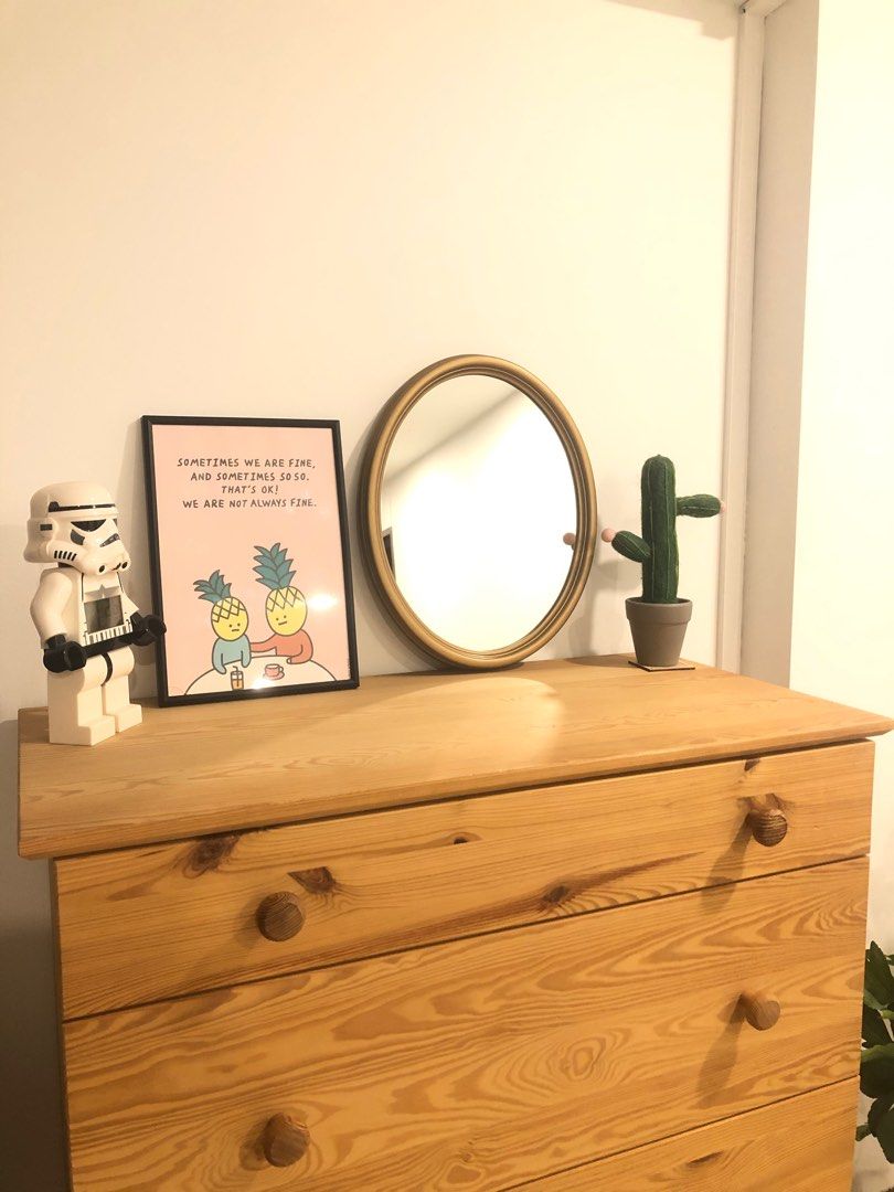 Vintage Oval Mirror Gold 90s, Furniture & Home Living, Home Decor ...