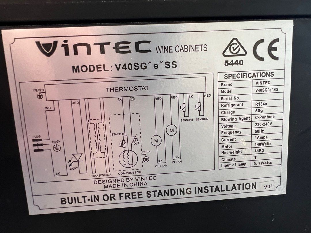 Vintec wine storage fridge V40SG”e”, TV & Home Appliances, Kitchen ...