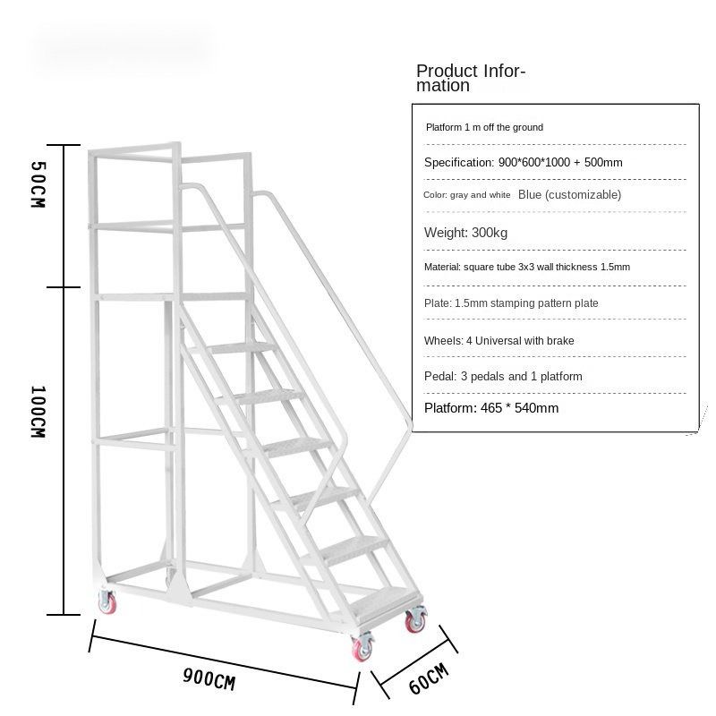 Warehouse climbing car mobile platform ladder wheel removable shelf ...