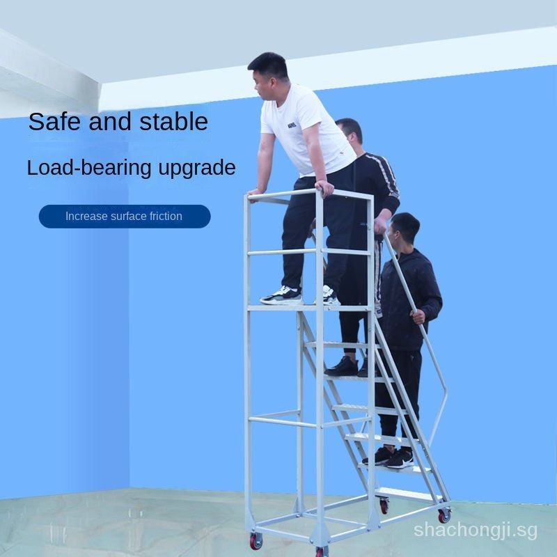 Warehouse climbing car mobile platform ladder wheel removable shelf ...