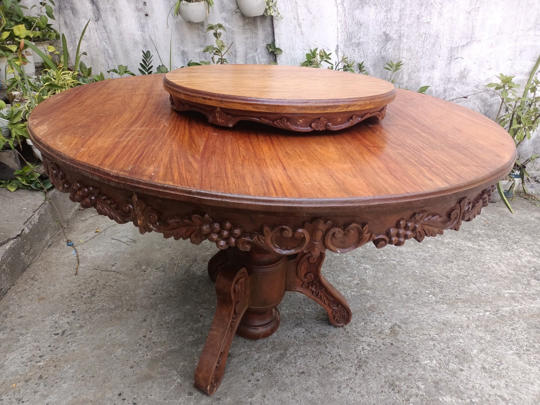 6 Seater Narra 1pc Top Table with Lazy Susan on Carousell