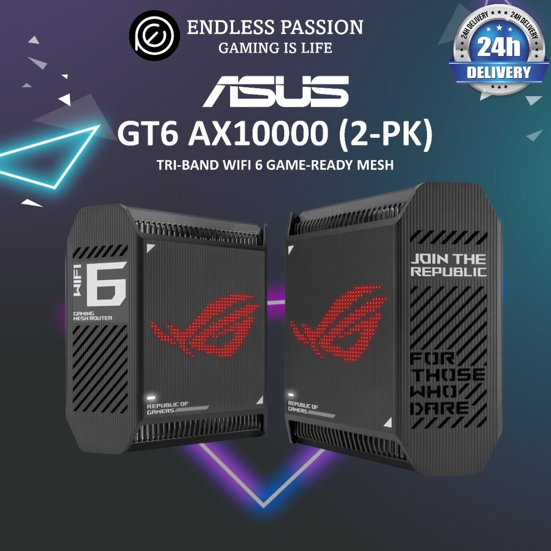 Asus GT6 Black 2-Pack AX10000 Tri-Band WiFi 6 Game-Ready Mesh - GT6(B-2 ...