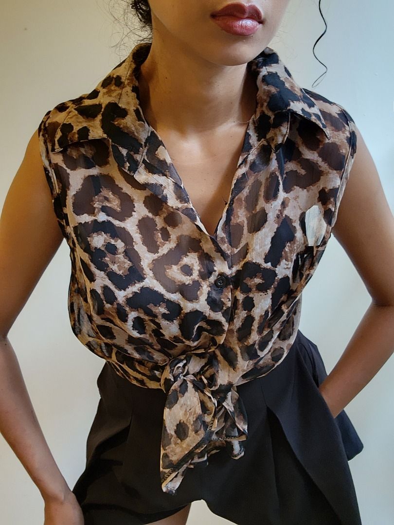 Leopard chiffon top sleeveless atasan sifon ringan motif macan coklat ...