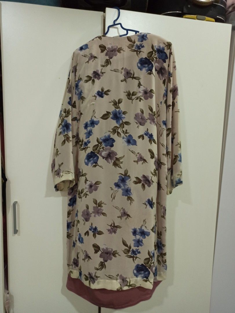 Baju Kurung Floral, bunga bunga, cottagecore putih purple, Women's ...