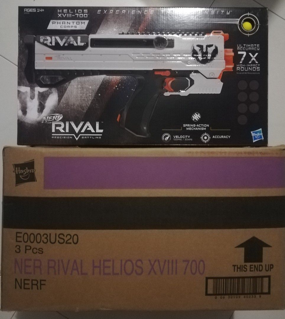 BNIB Nerf Rival Helios XVIII-700 Blaster Phantom Corps Spring Action White Easy Gear Priming ...