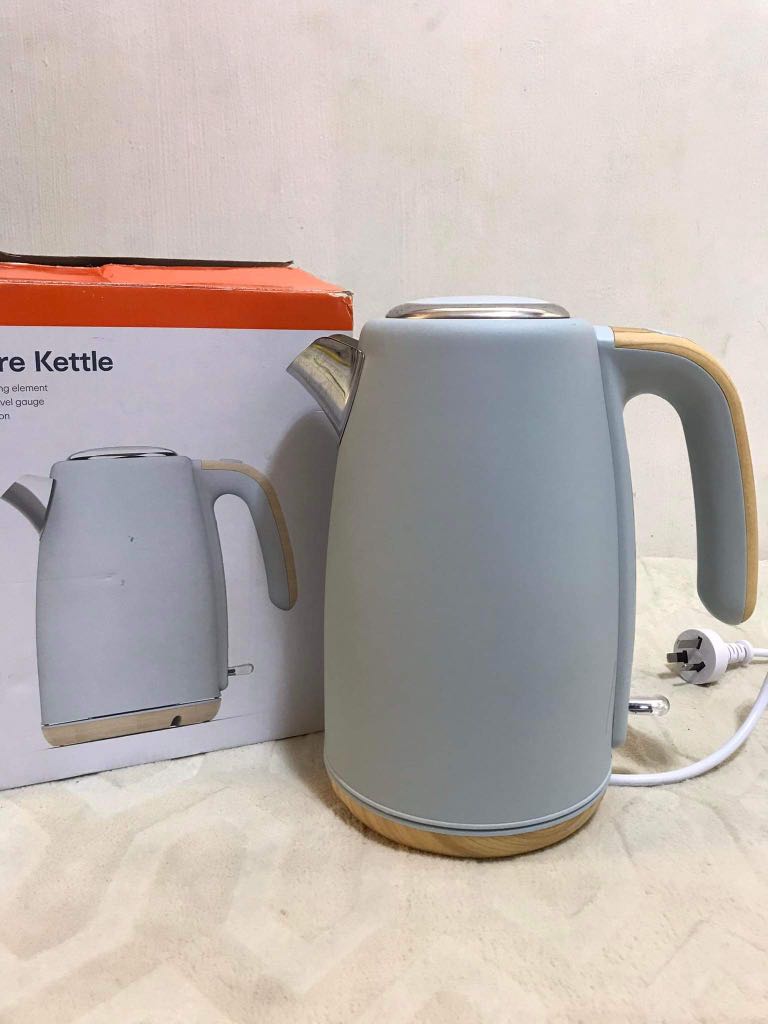 Branded 1.7 Liter Cordless Kettle Pastel Greyish Blue with Wood Trim ...