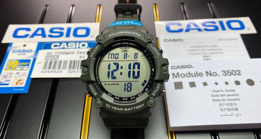 Casio Illuminator AE-1500WHX-3A Digital Quartz Watch AE1500WHX-3A Green AE1500 Brand New, Men's ...