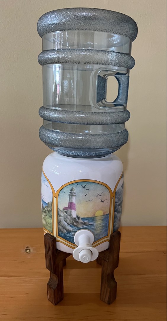 Ceramic Mini Beverage Crock Dispenser With Wooden Stand, Furniture ...