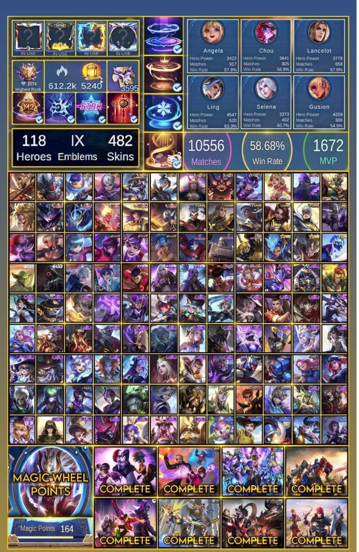 COLLECTOR ACCOUNT | 482 SKINS | 118 HEROES | MAX EMBLEMS | MOBILE ...