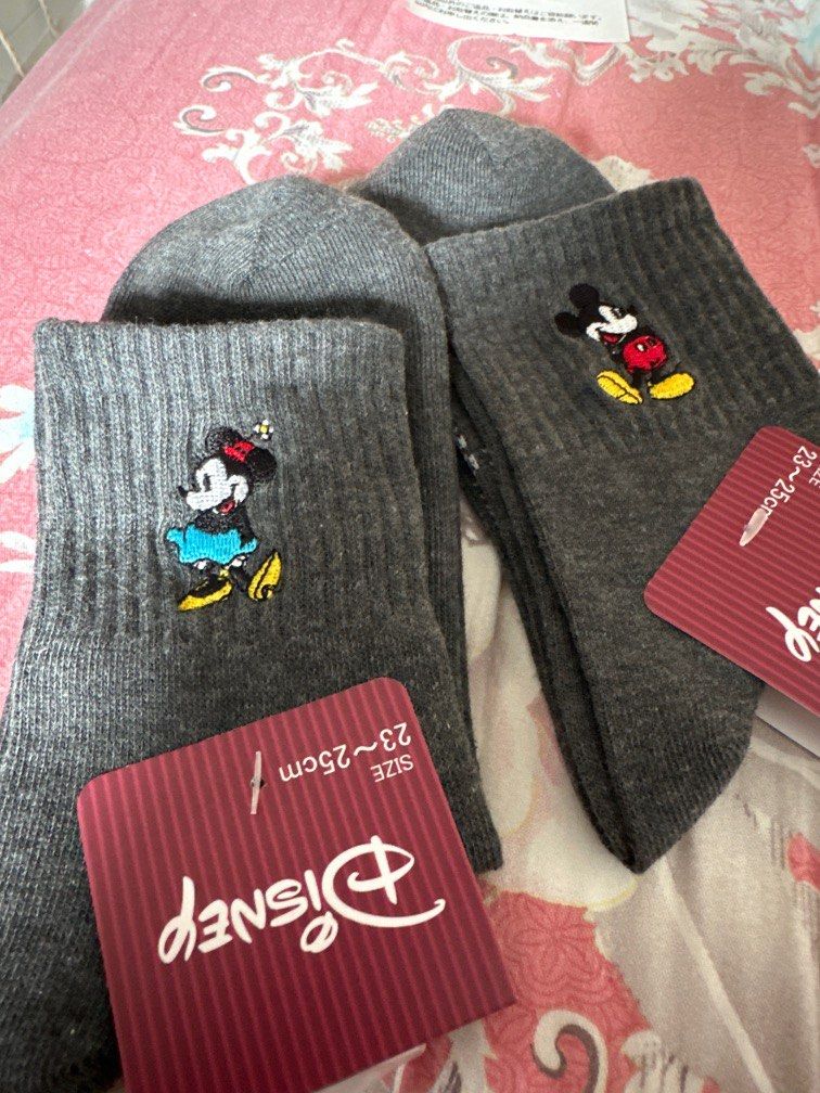 Disney Mickey and Minnie Mouse socks (dark grey), Women's Fashion ...
