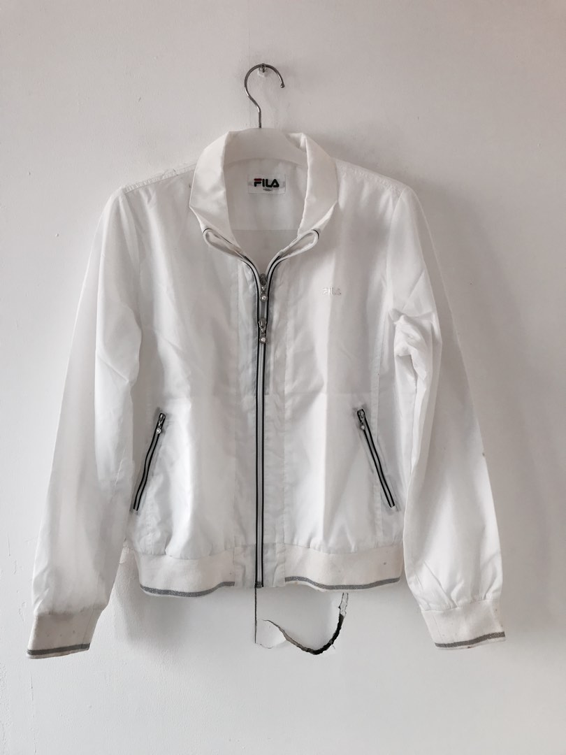 FILA Bomber Jacket White Original , Fesyen Wanita, Pakaian Wanita, Baju ...