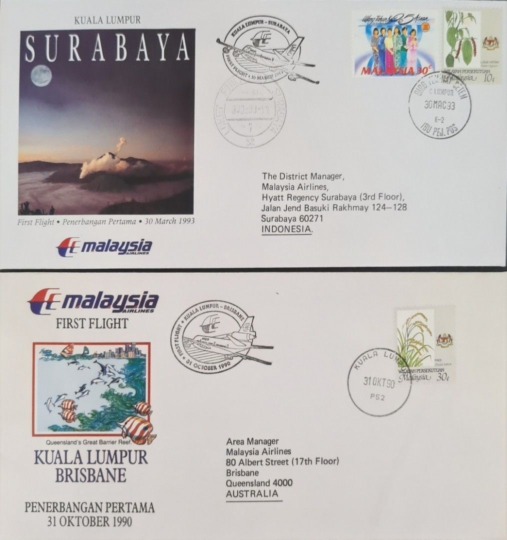First Flight Covers 1990's Malaysia First flight covers MAS KL ...