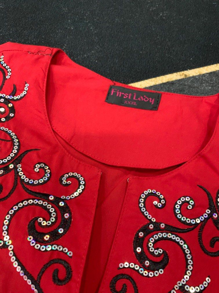 [FIRST LADY] Red Baju Kurung, Women's Fashion, Muslimah Fashion, Baju ...