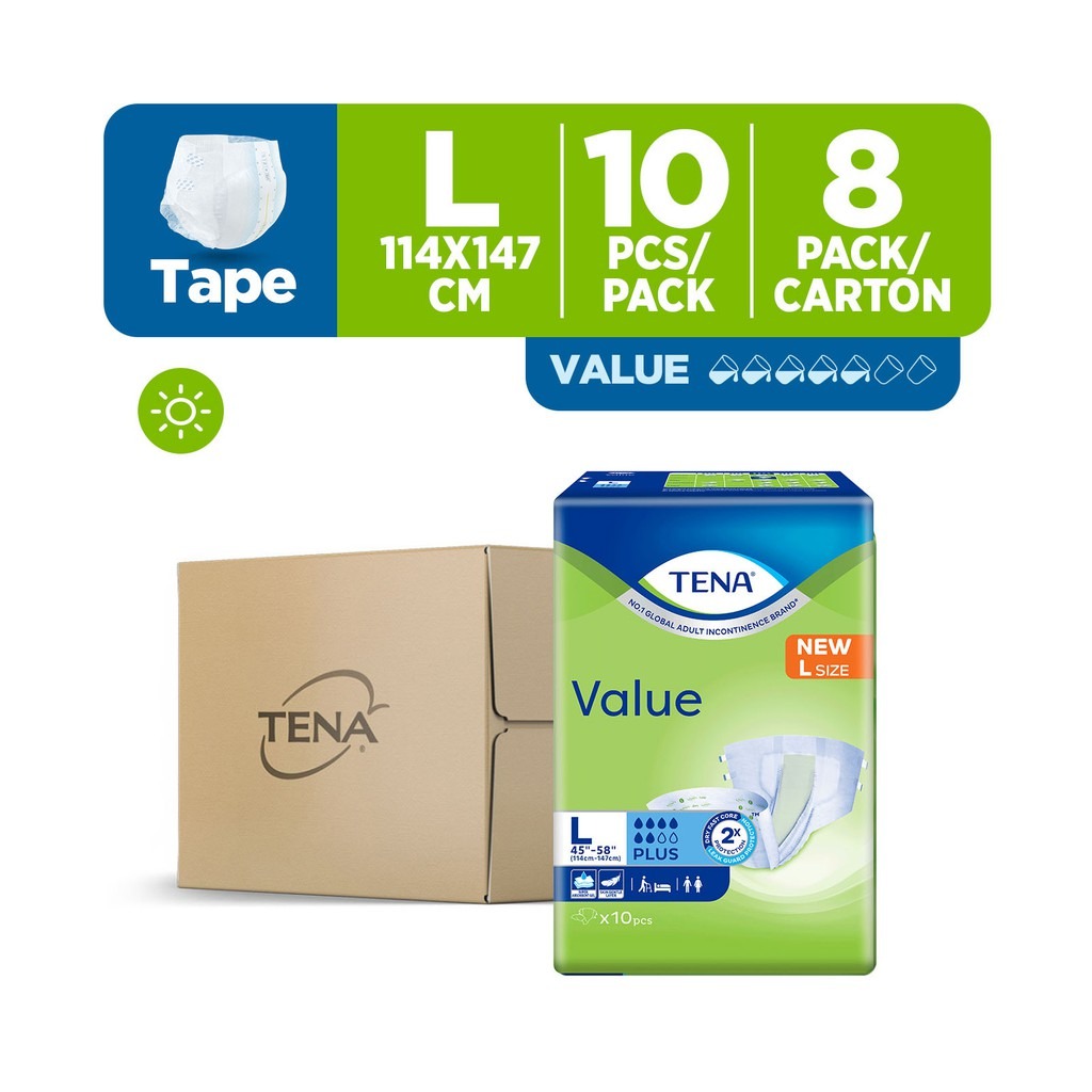 [Free Delivery] TENA Value Adult Diapers Unisex Taped Diaper Large L Size [ L10 x 8 packs ] (100 ...