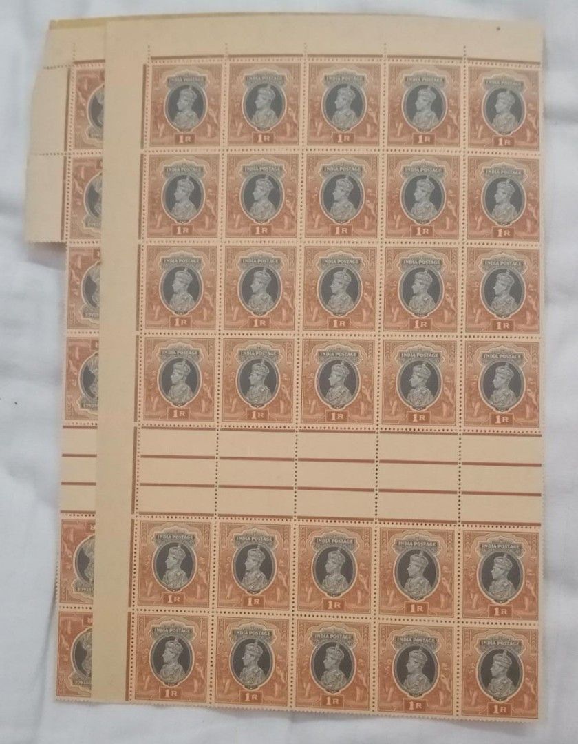 Full sheet of 120 mint stamps Folded British India King George VI 1 ...