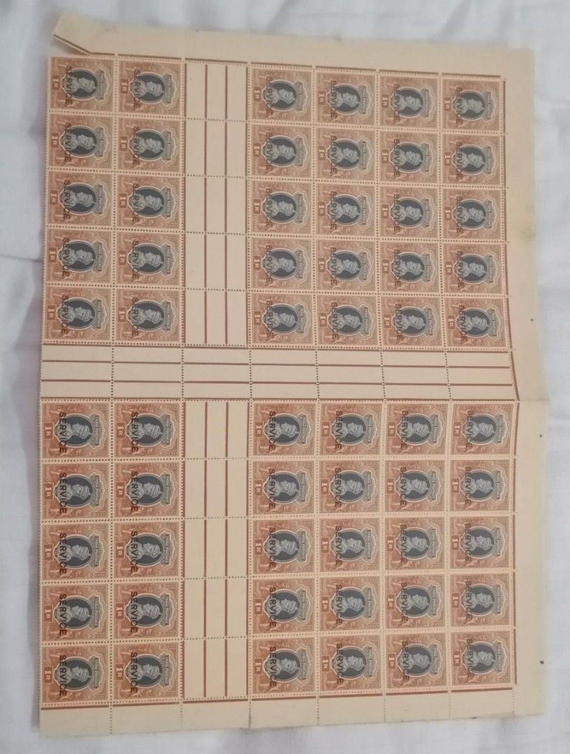 Full sheet of 120 mint stamps Folded British India King George VI 1 ...