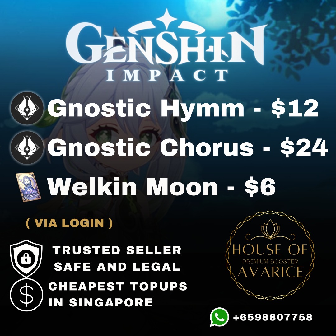Genshin Impact Welkin Moon / Gnostic Hymm / Chorus / Battlepass Topup ...