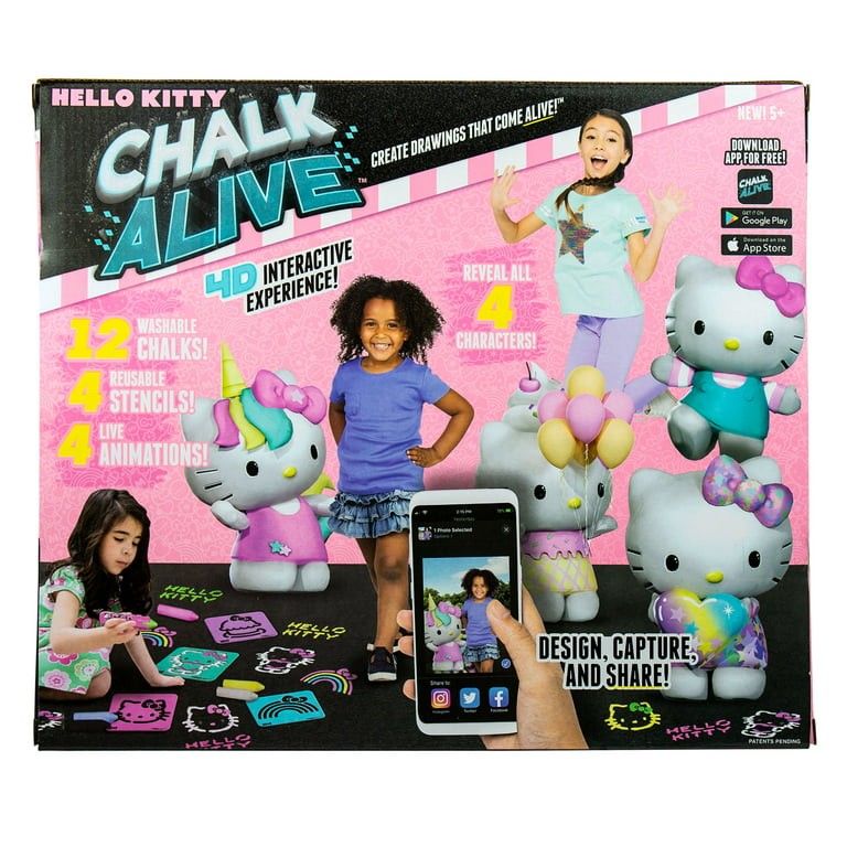Hello Kitty Chalk Alive 4D Interactive Art, 4 Stencils, 12 Washable on ...