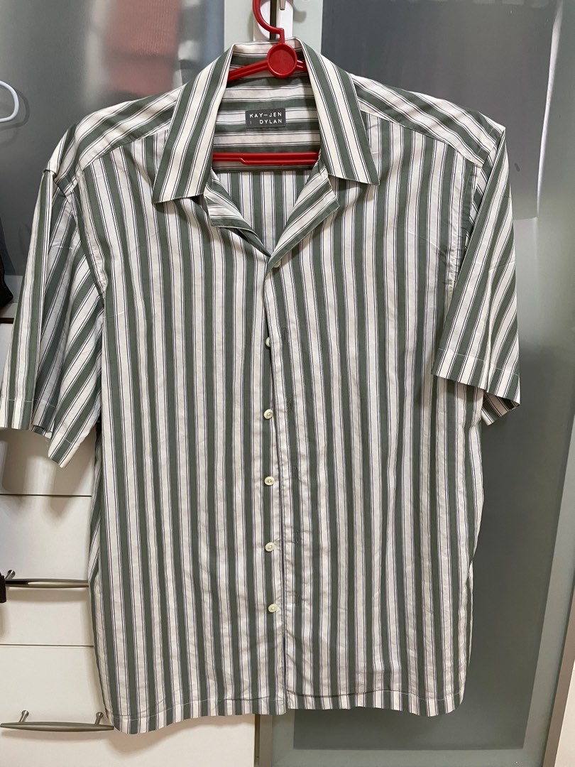 Kay Jen Dylan White Green Stripe Shirt, Men's Fashion, Tops & Sets ...