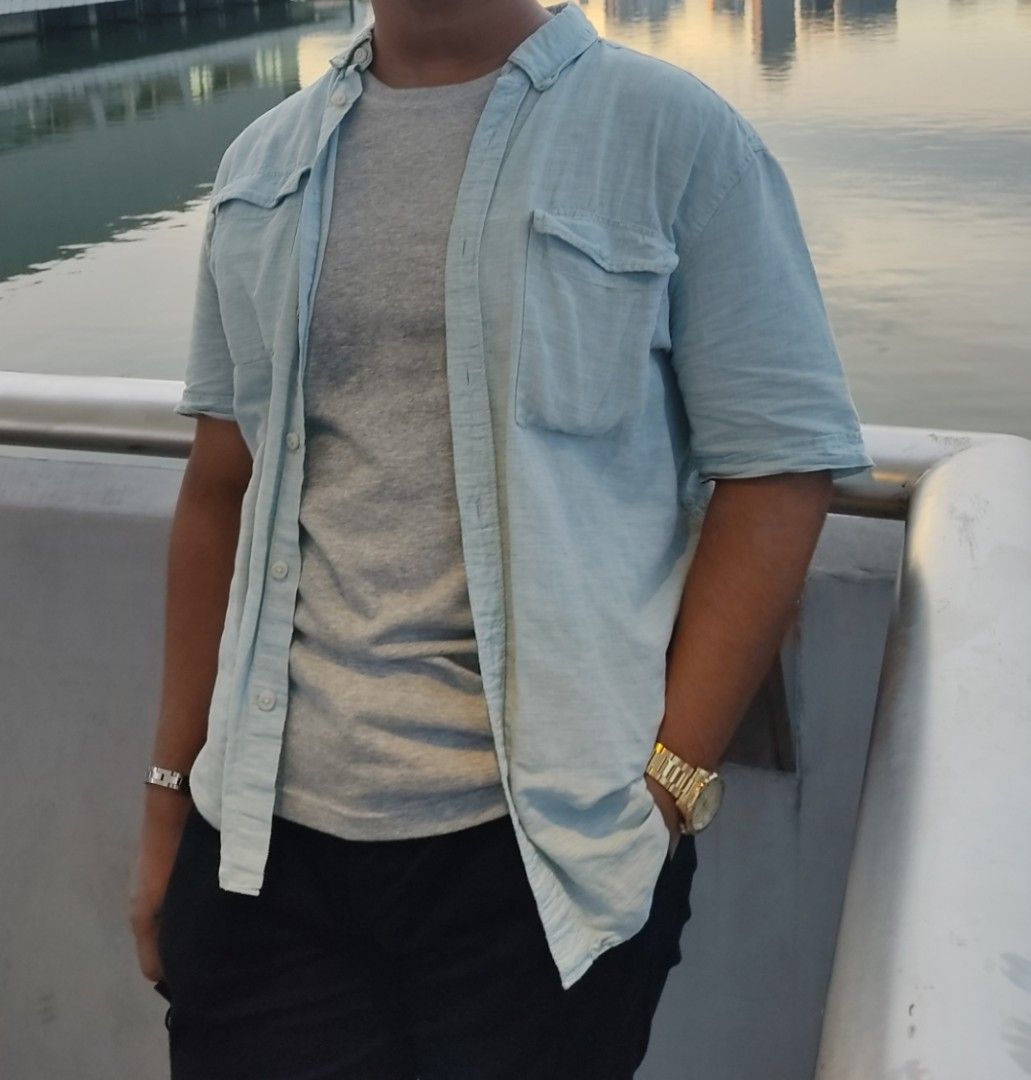 LIGHT BLUE OVERSHIRT, Men's Fashion, Tops & Sets, Formal Shirts on ...