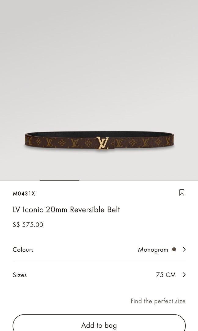 Louis Vuitton/ LV Iconic Reversible Belt (not Chanel, Celine), Women's ...