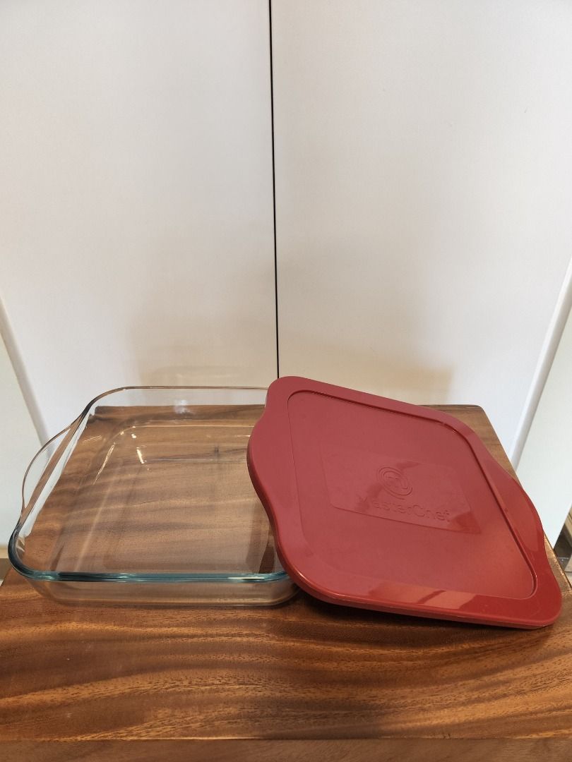 MasterChef Square Glass Storage Dish with Red Plastic Lid, Furniture ...