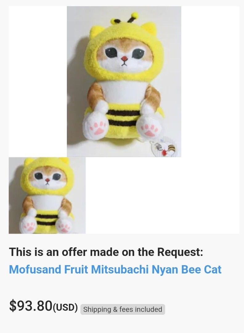 Mofusand Fruit Mitsubachi Nyan Bee Cat 28cm, Hobbies & Toys, Toys & Games on Carousell