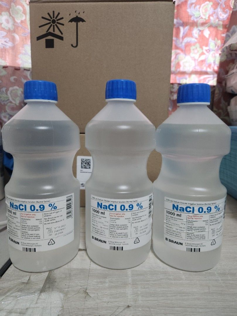 NaCl 0.9% - 1000ml x 3, Health & Nutrition, Medical Supplies & Tools on Carousell