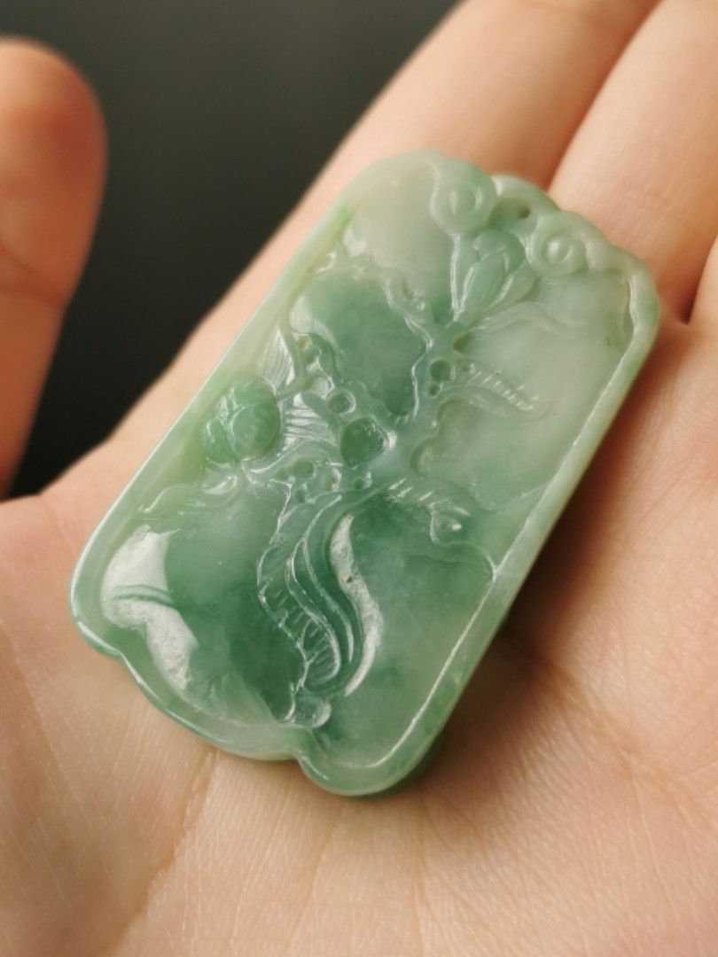 Natural Jade Pendant, Chinese Dragon, Ruyi and Cherry Blossom Tree ...