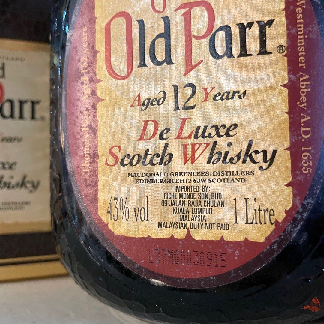 Old Parr 12 Whisky vintage old Scotch 1L 1000ml and 750ml, Food & Drinks, Beverages on Carousell