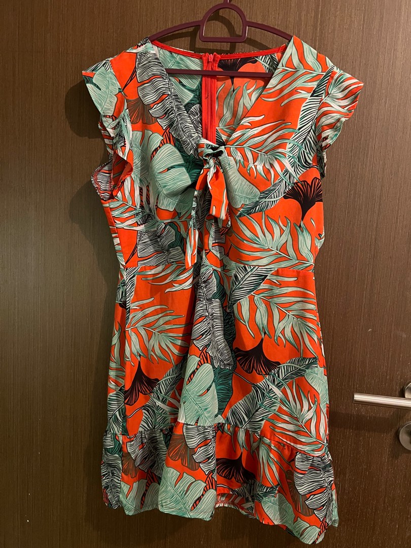 Palm leaf spring red dress, Women's Fashion, Dresses & Sets, Dresses on ...