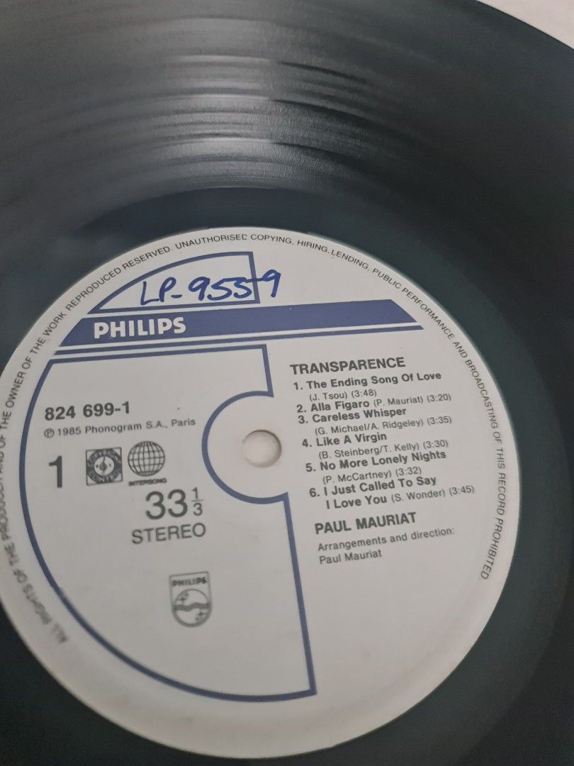 Paul Mauriat - Transparence LP Vinyl Record Piring Hitam, Hobbies ...