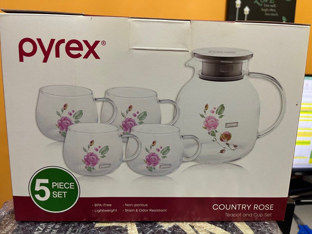 Pyrex Country Rose Teapot Set, Furniture & Home Living, Kitchenware ...