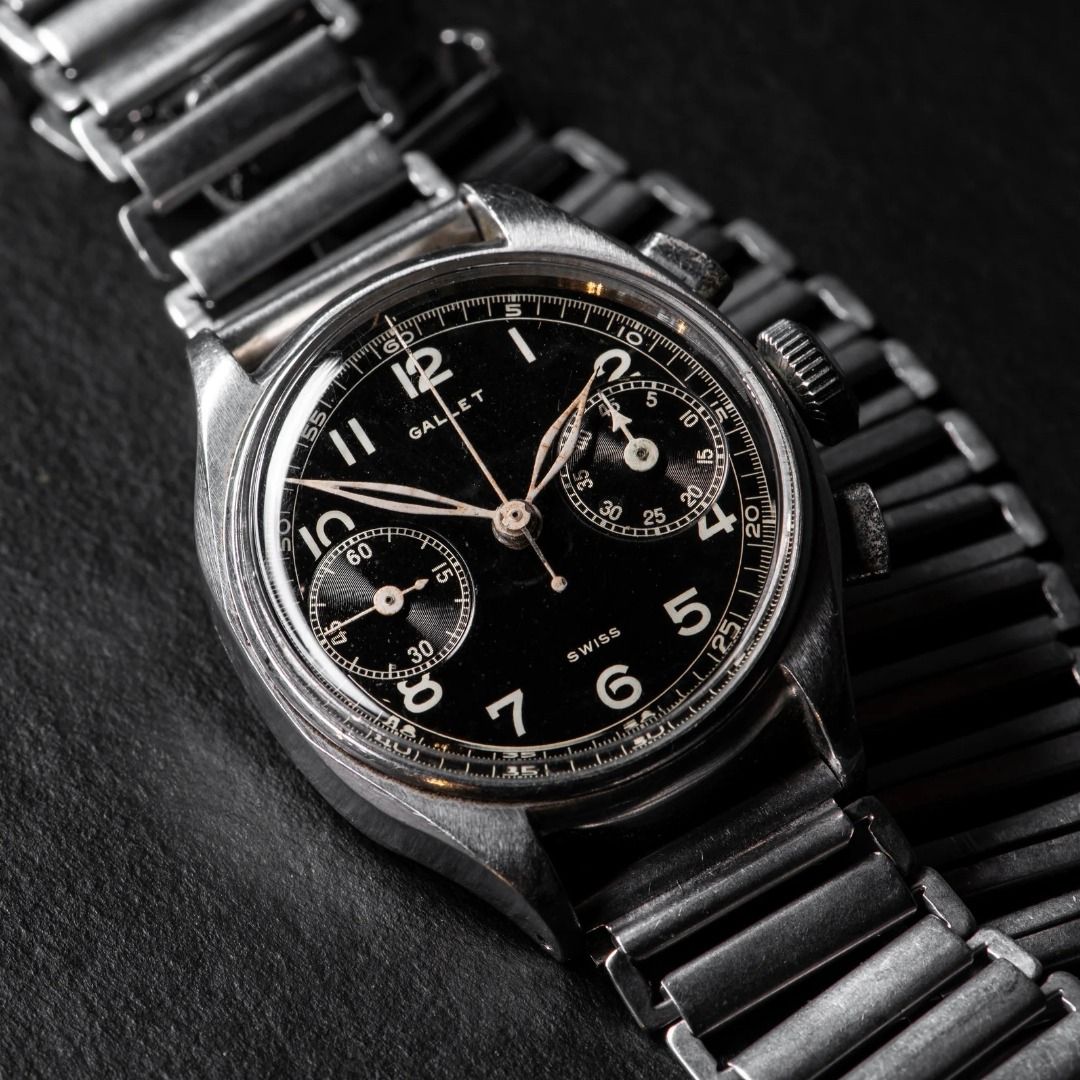 Rare 1940's GALLET Commander Gilt Dial Chronograph - Mint condition ...