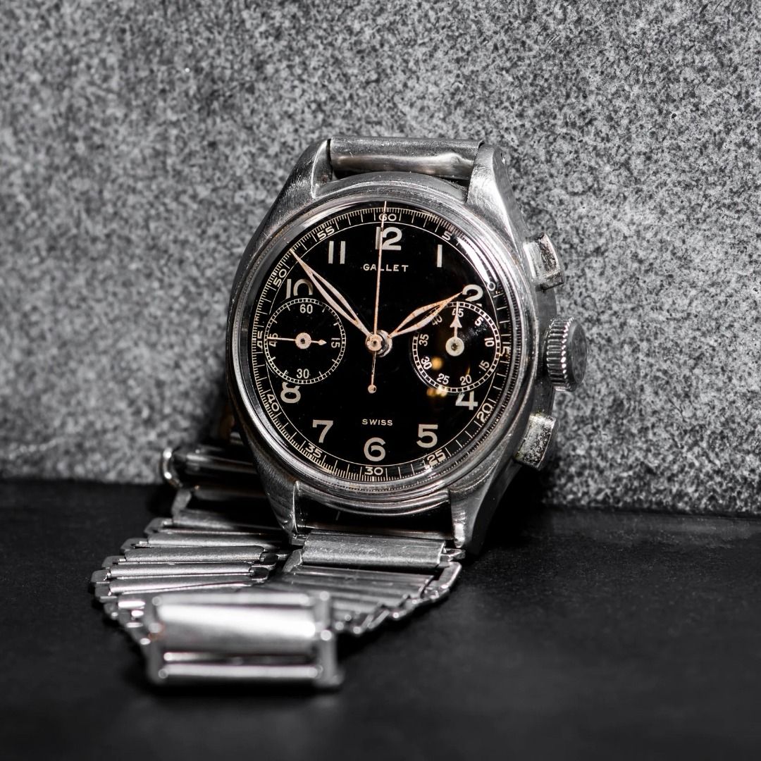 Rare 1940's GALLET Commander Gilt Dial Chronograph - Mint condition ...