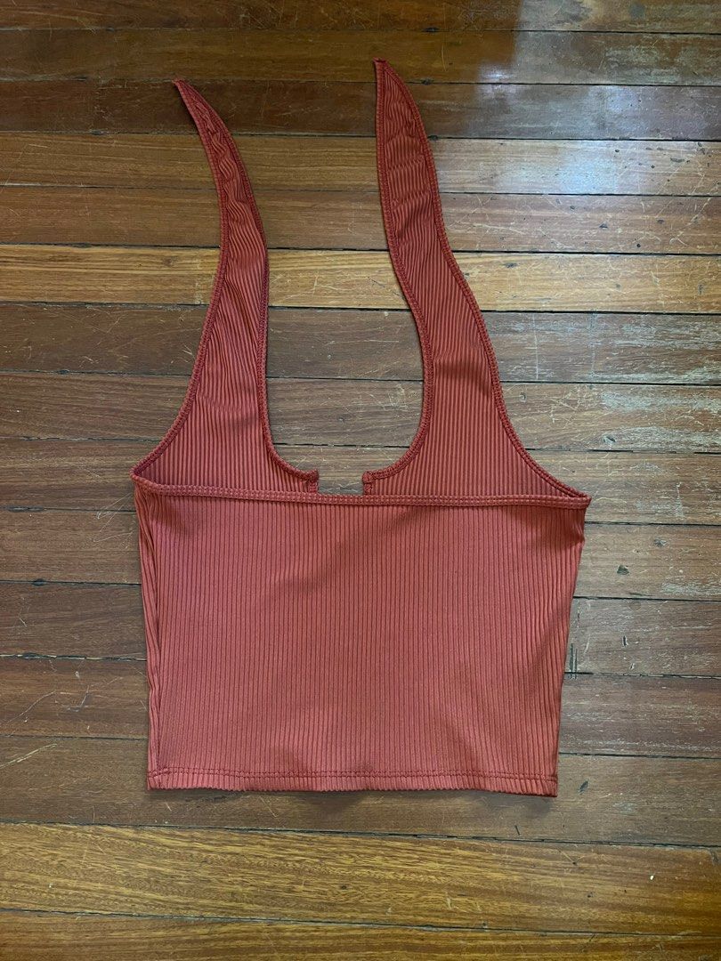 Ribbed Brick Red Backless Top, Women's Fashion, Tops, Sleeveless on ...