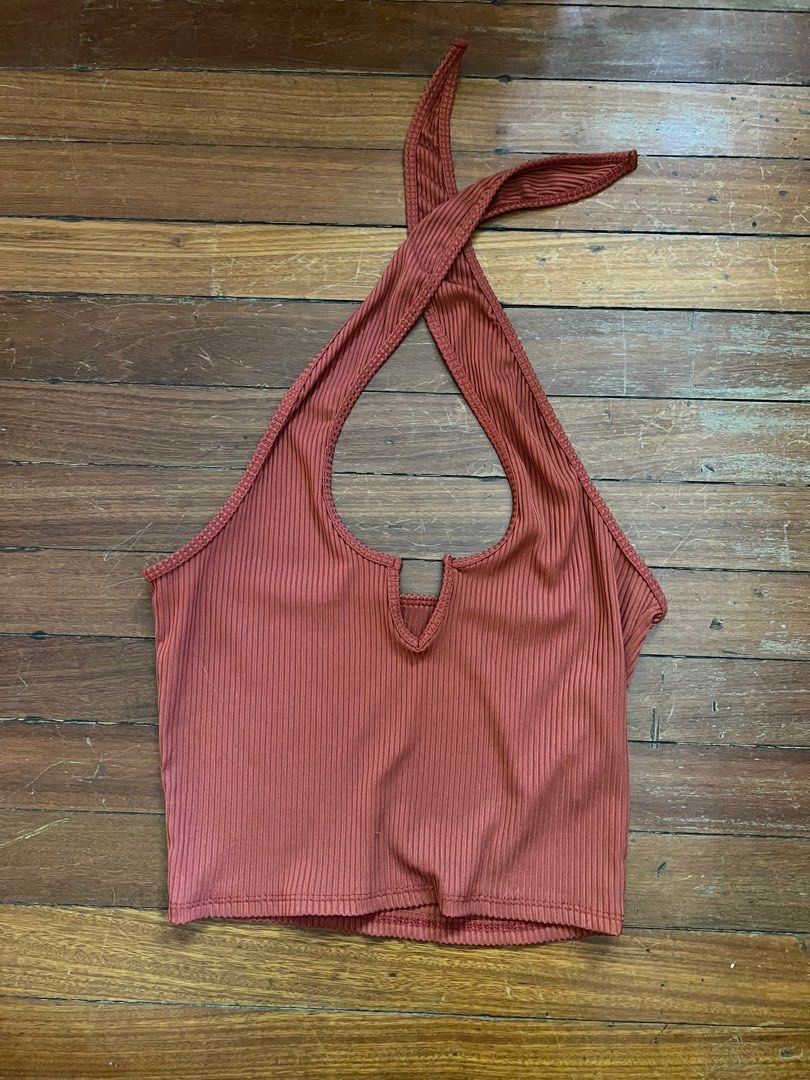 Ribbed Brick Red Backless Top, Women's Fashion, Tops, Sleeveless on ...