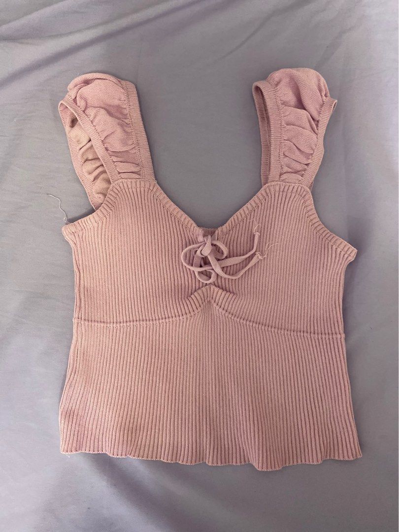 Ribbed Pink Cute Top, Women's Fashion, Tops, Others Tops on Carousell