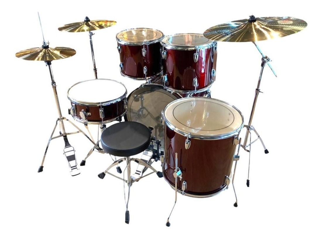 RockStar 5-Piece Drum Set w/RockStar 141620 Cymbal Set, Red, Hobbies ...